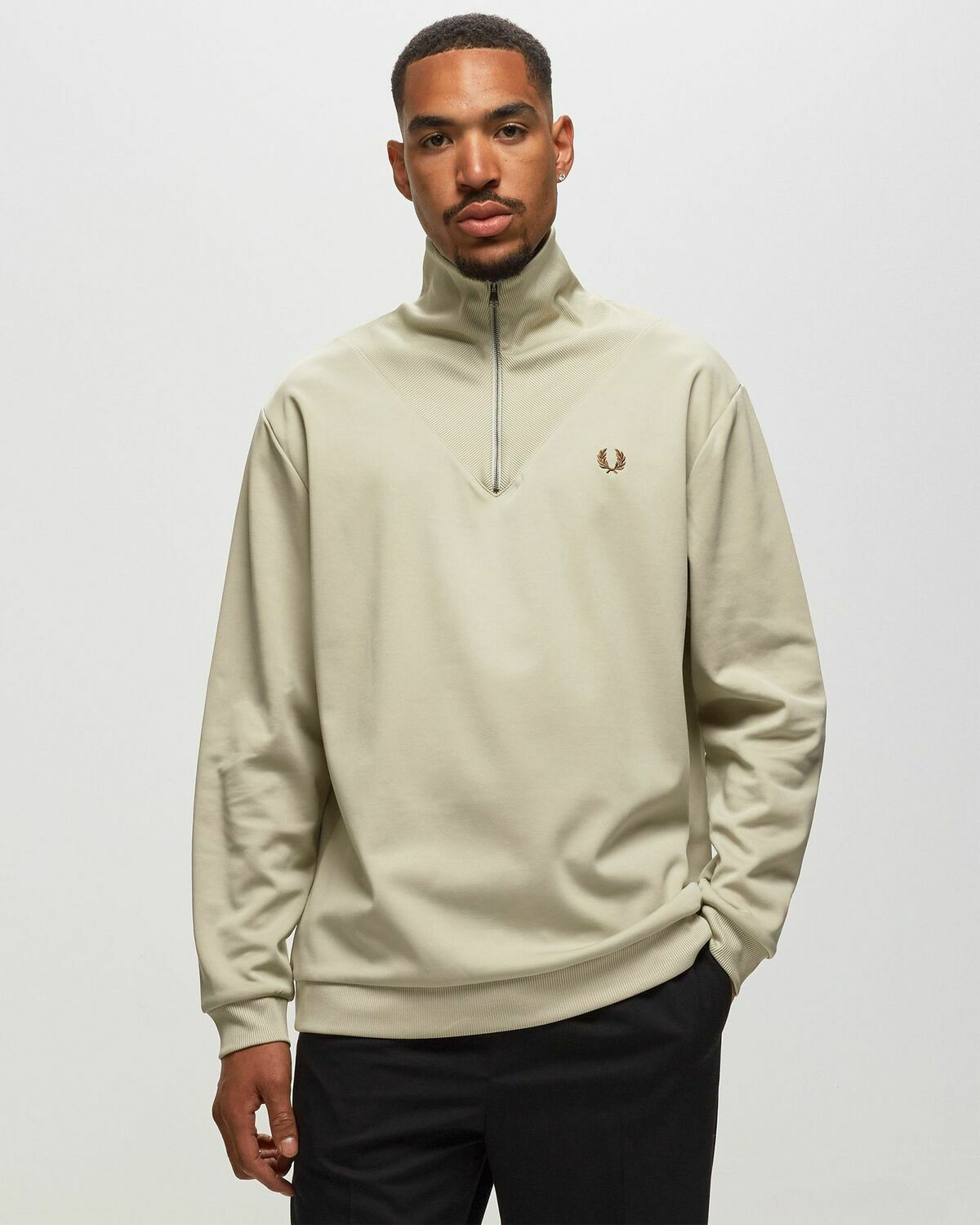Fred Perry Half Zip Rib Insert Track Top Beige - Mens - Half Zips Fred ...