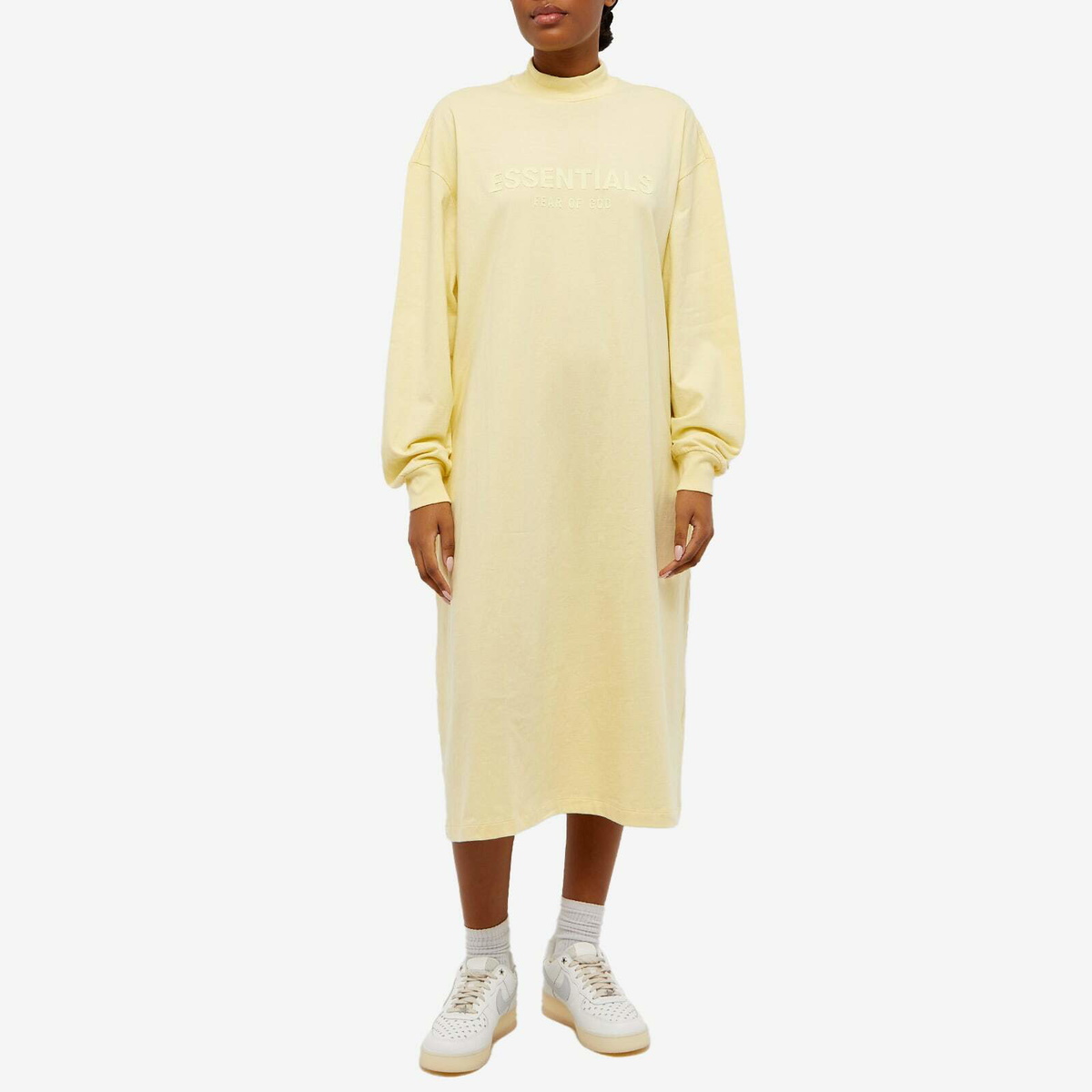 Fear of God ESSENTIALS Women's Long Sleeve Logo Dress in Canary Fear Of ...