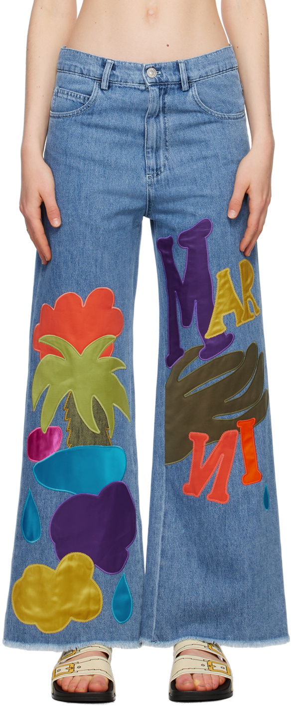 Marni Blue No Vacancy Inn Edition Embroidered Jeans Marni