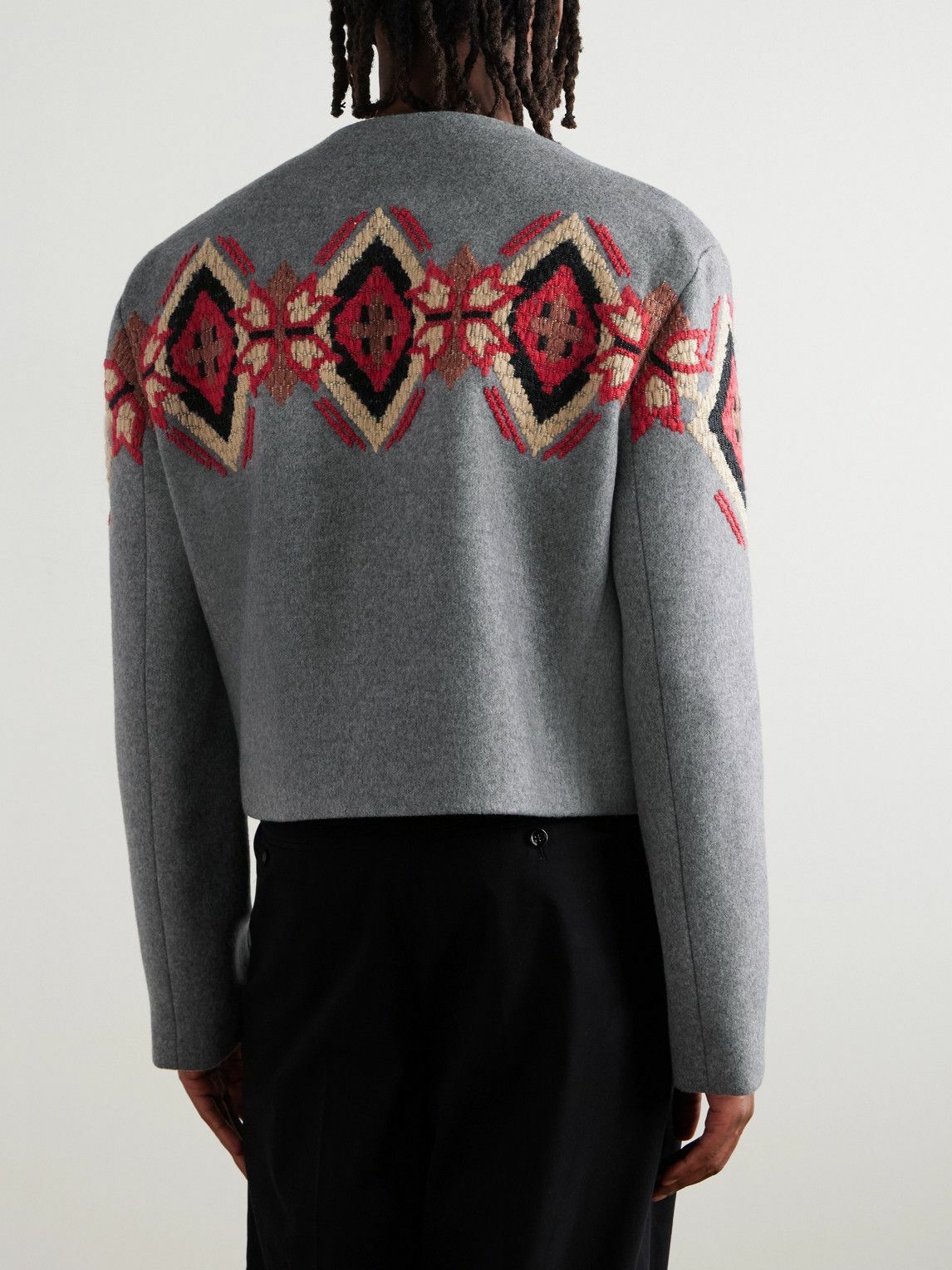 CELINE - Cropped Embroidered Bead-Embellished Cashmere-Twill Jacket ...