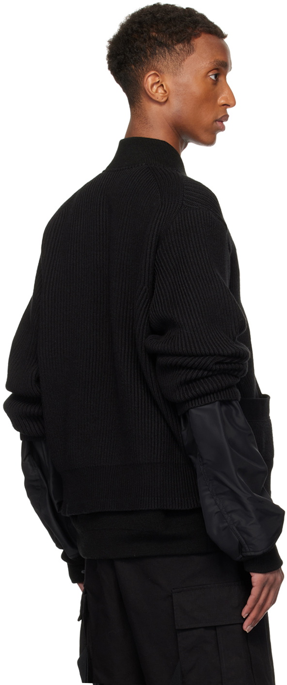 sacai Black Nylon Knit Cardigan Sacai