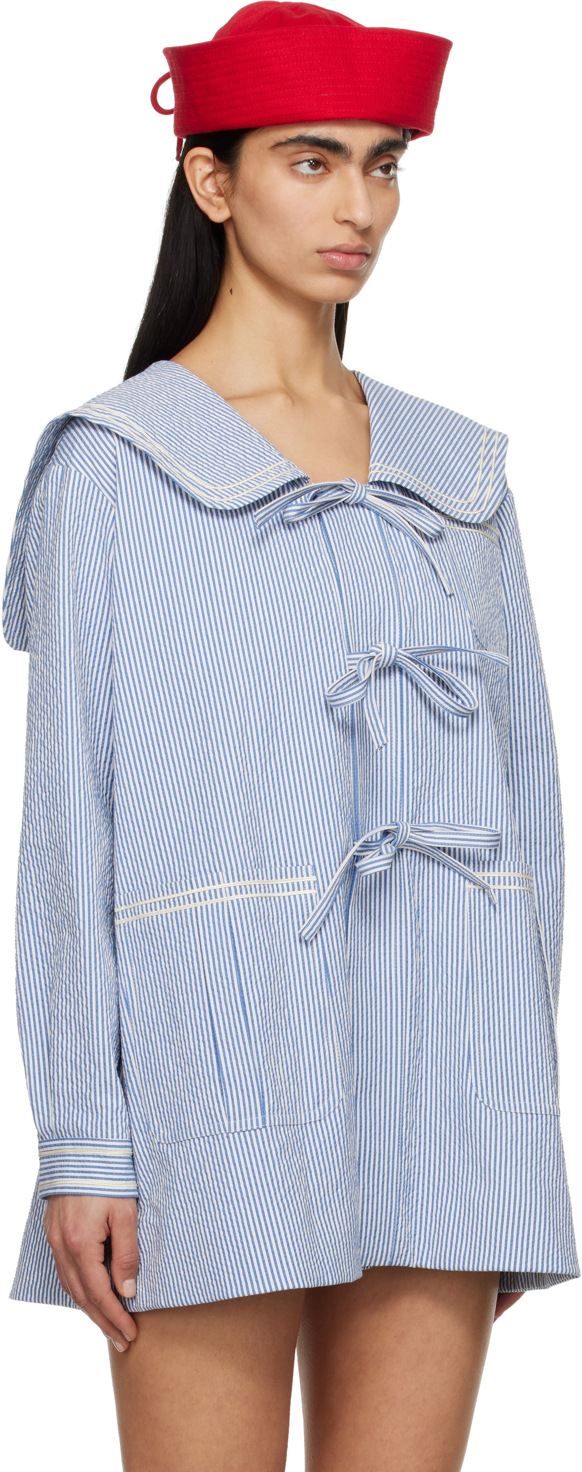 Bode Blue Club Stripe Sailor Coat Bode