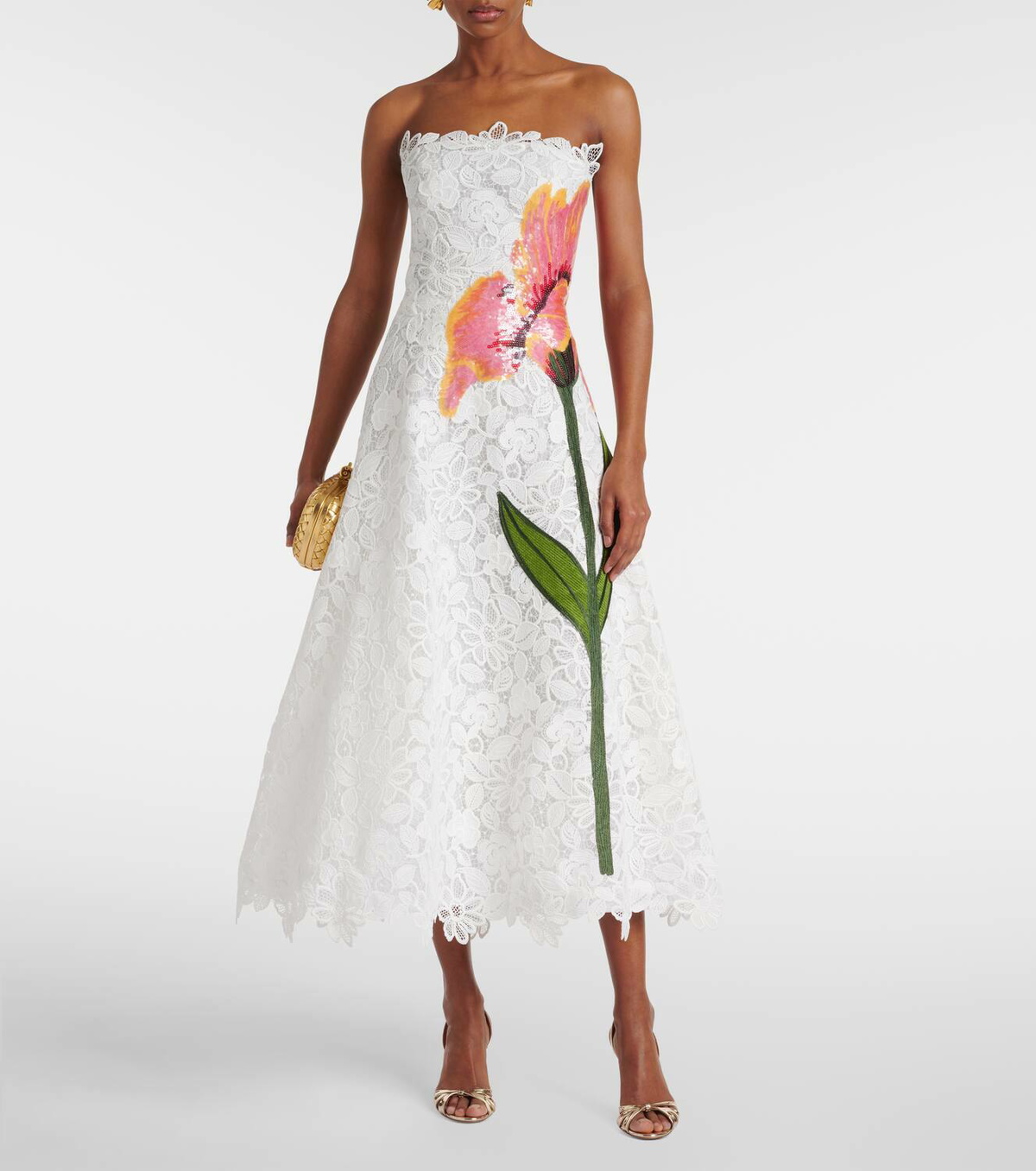 Costarellos Mariela floral sequined lace midi dress Costarellos