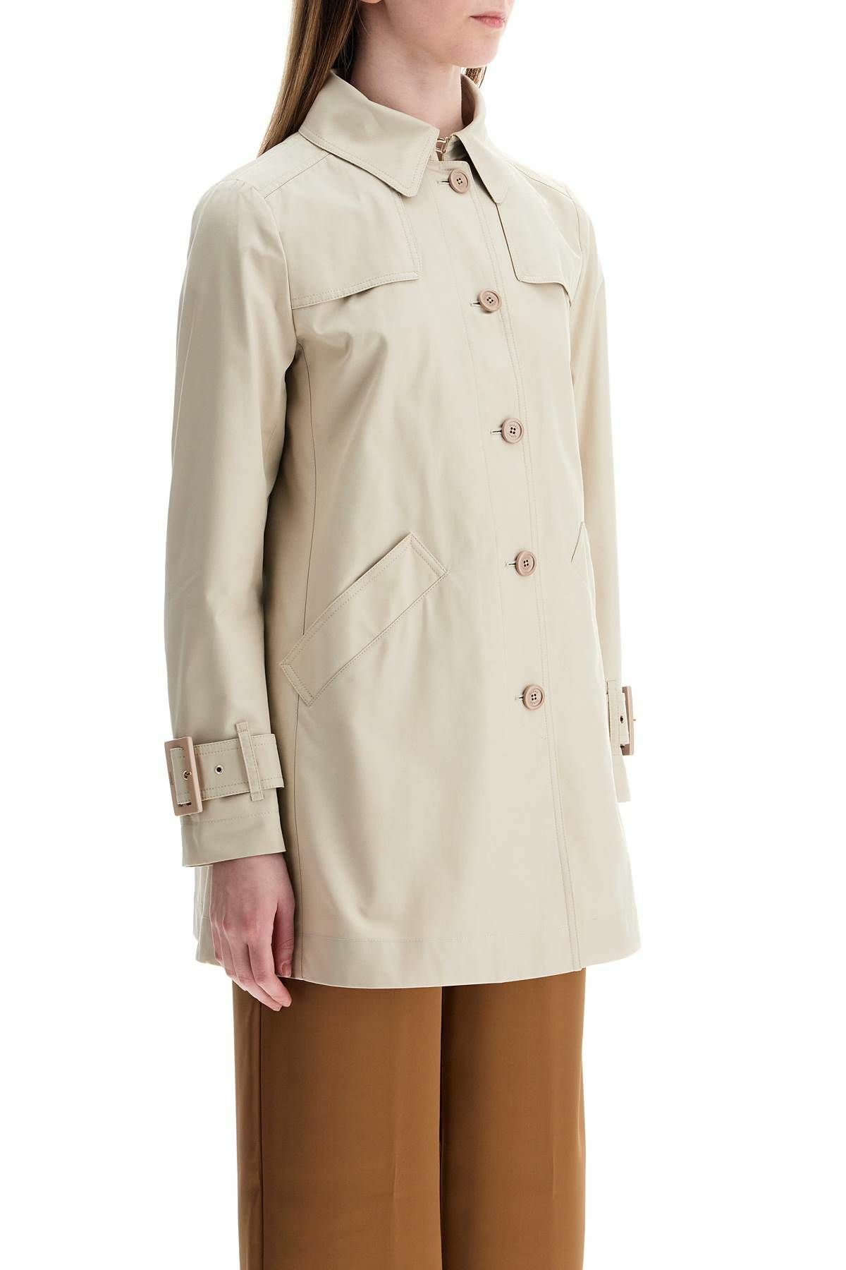 HERNO medium length waterproof beige cotton trench coat with buttons ...