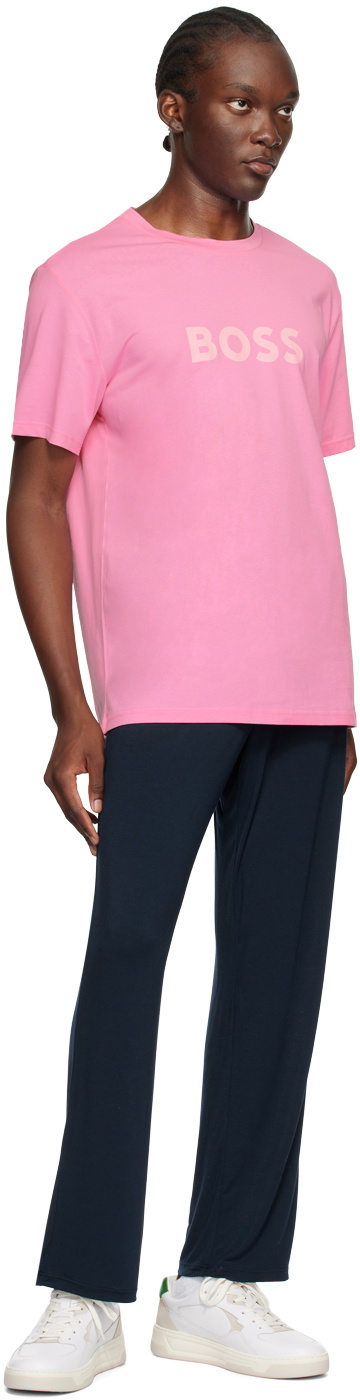 BOSS Pink Printed Large Logo T-Shirt BOSS