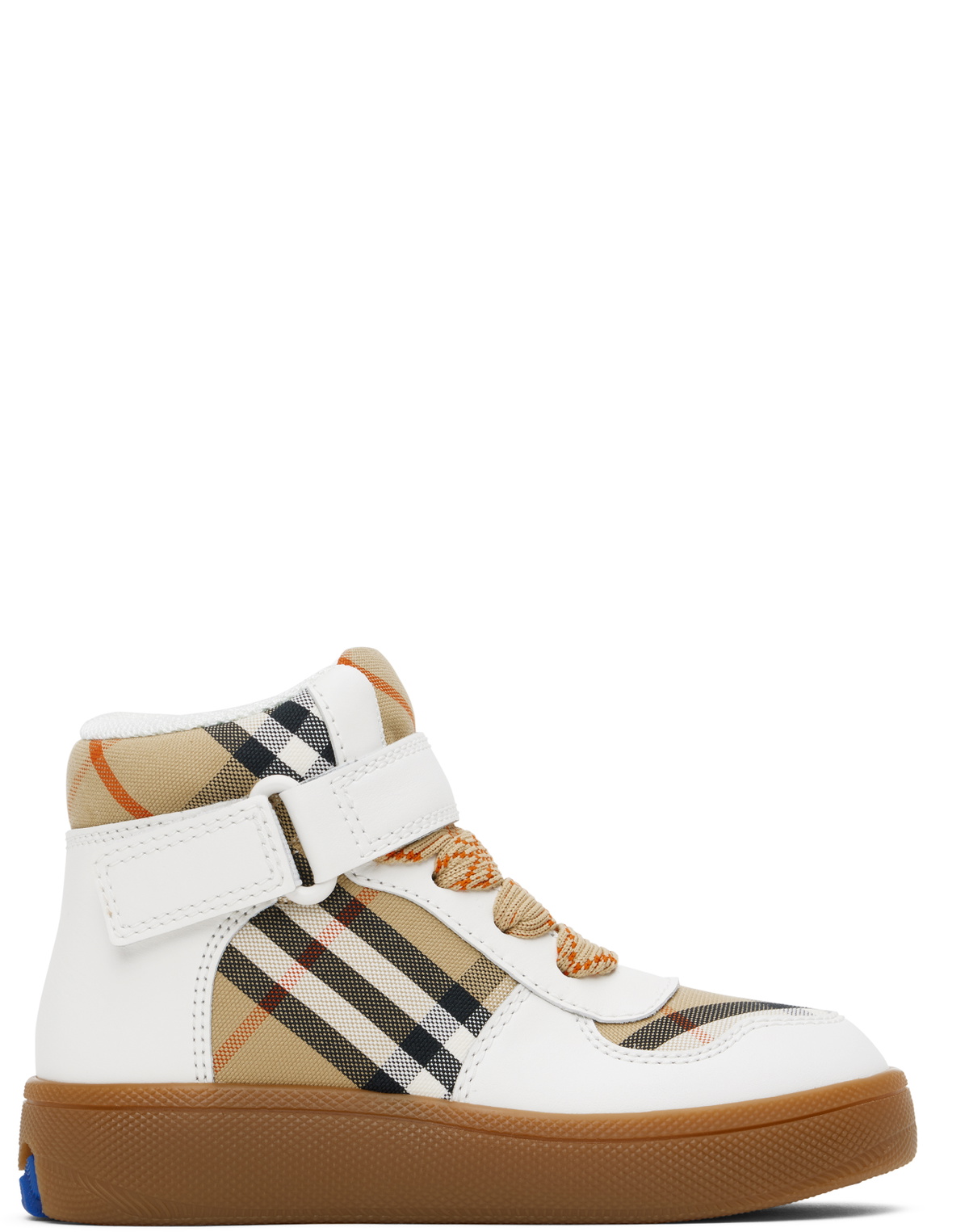 Burberry Kids Beige Check & Leather High-Top Sneakers Burberry