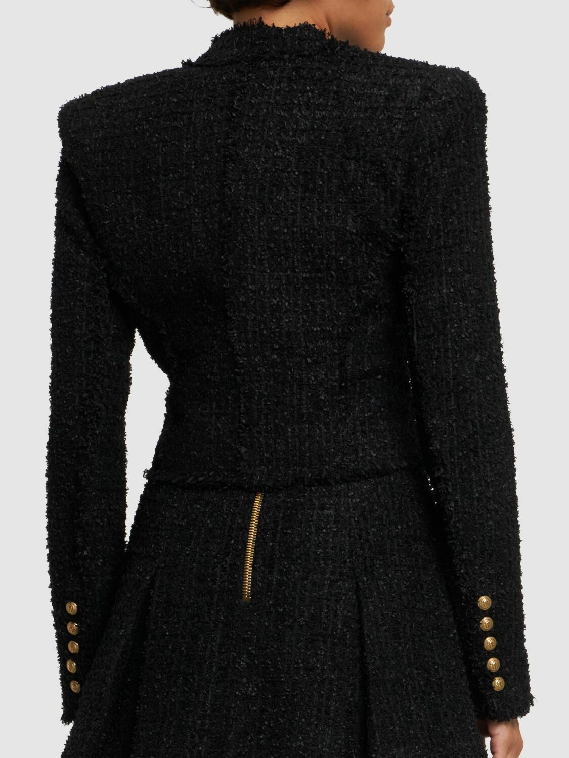BALMAIN - Double Breasted Tweed Crop Jacket Balmain