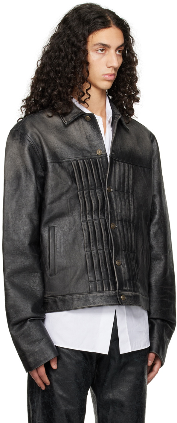 424 Black Trucker Leather Jacket 424