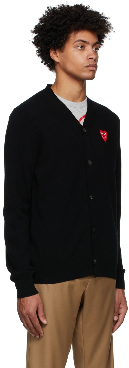 COMME des GARÇONS PLAY Black Wool Layered Double Heart Cardigan Comme ...