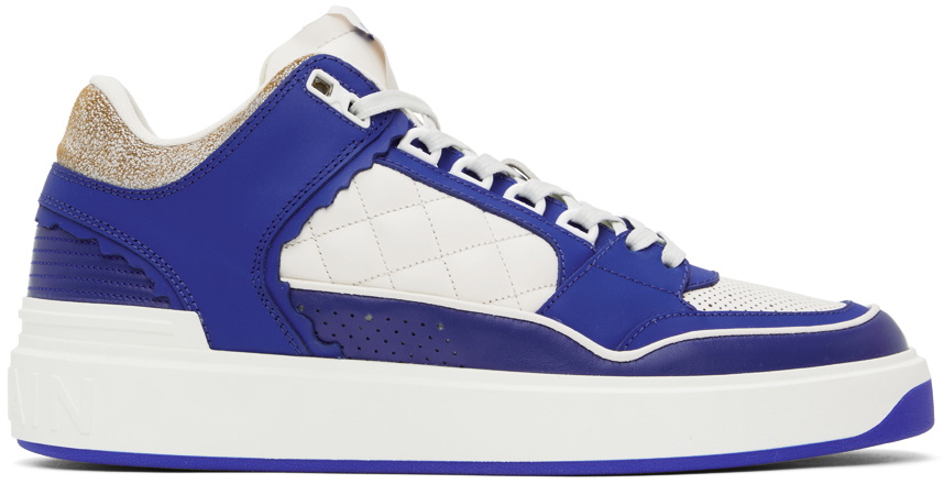 Balmain White & Blue B-Court Sneakers Balmain