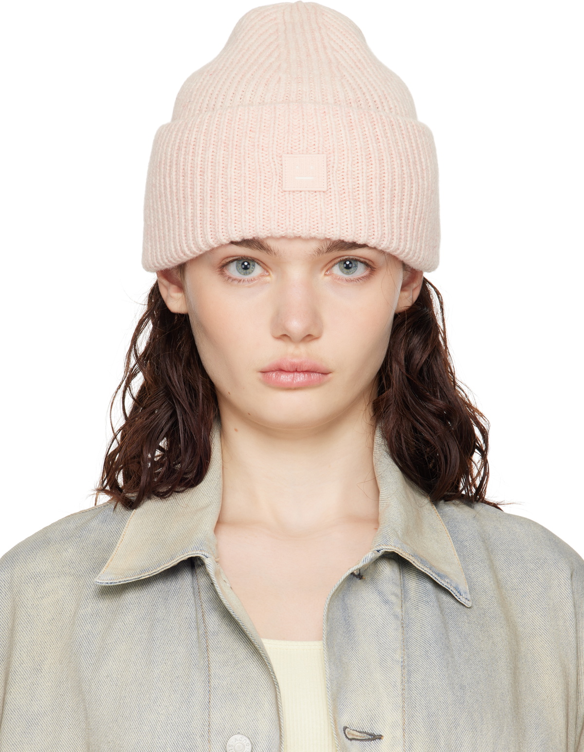 Acne Studios Pink Small Face Logo Beanie Acne Studios
