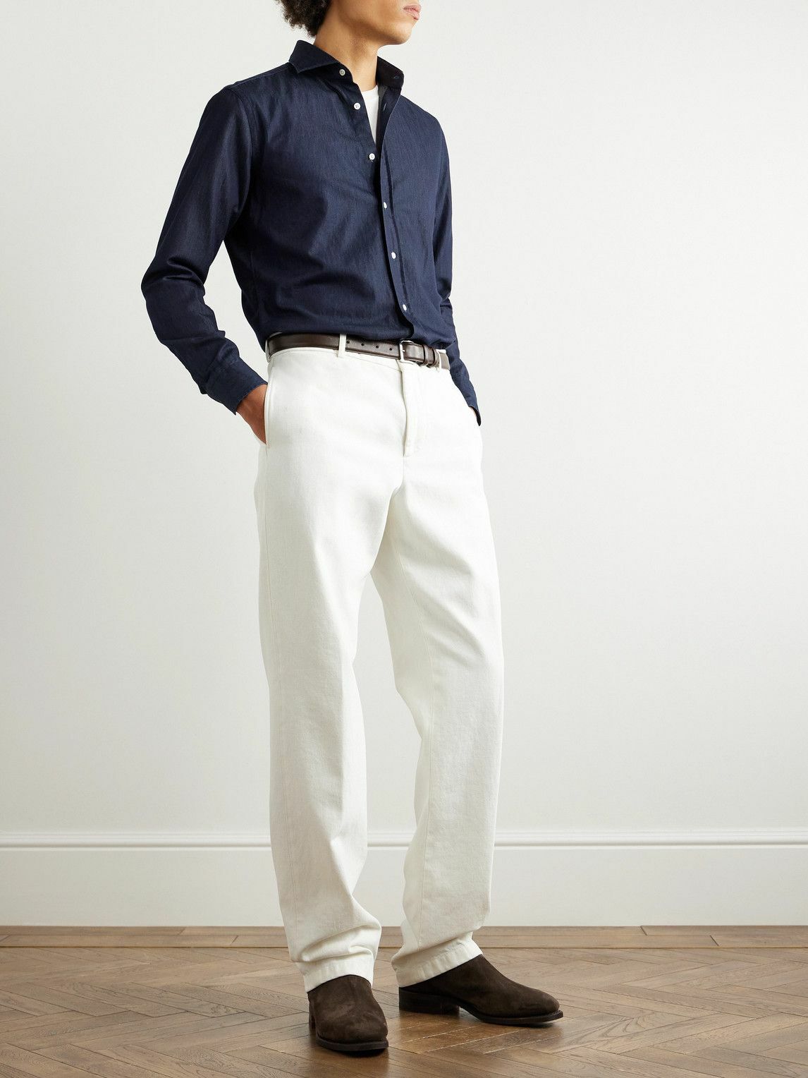 Thom Sweeney - Cutaway-Collar Cotton-Chambray Shirt - Blue Thom Sweeney