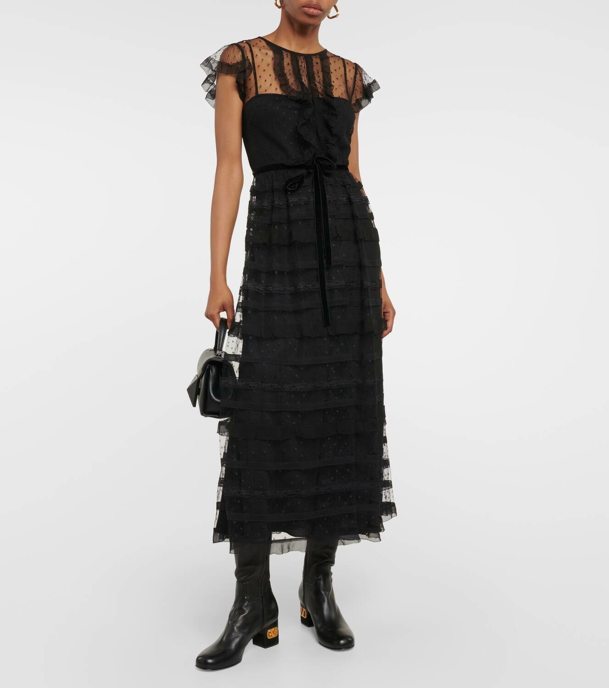 Redvalentino Point Desprit Tulle Midi Dress Red Valentino