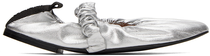 GANNI Silver Scrunchie Ballerina Flats GANNI