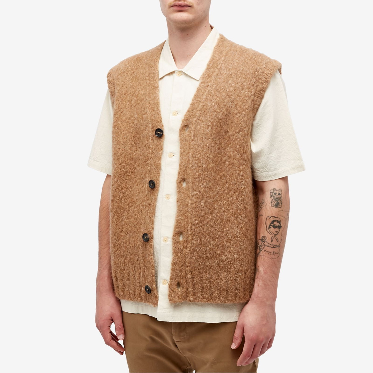 Norse Projects Men's August Flame Alpaca Cardigan Vest in Camel Norse ...