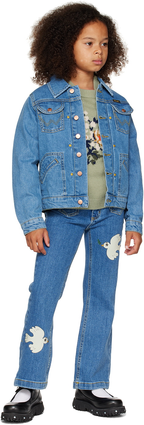 Mini Rodini Kids Blue Wrangler Edition Peace Dove Denim Jacket Mini Rodini