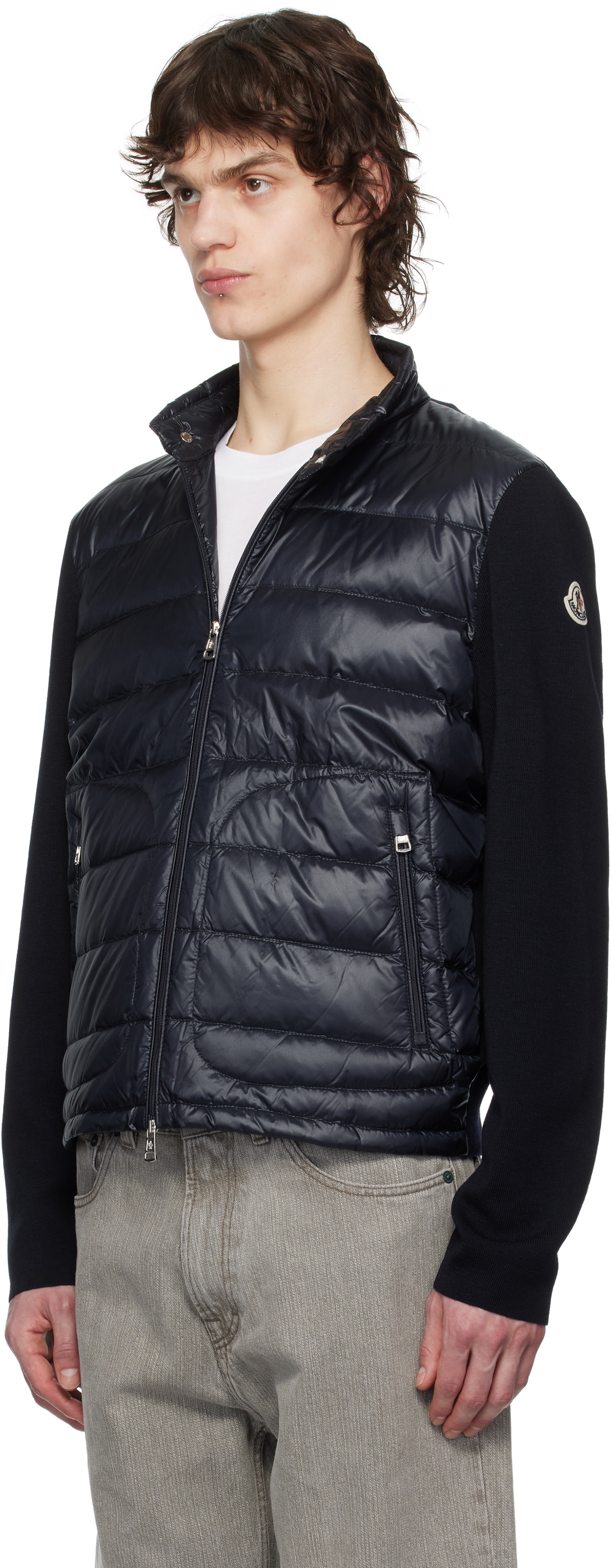 Moncler Navy Padded Wool Zip-Up Down Jacket Moncler