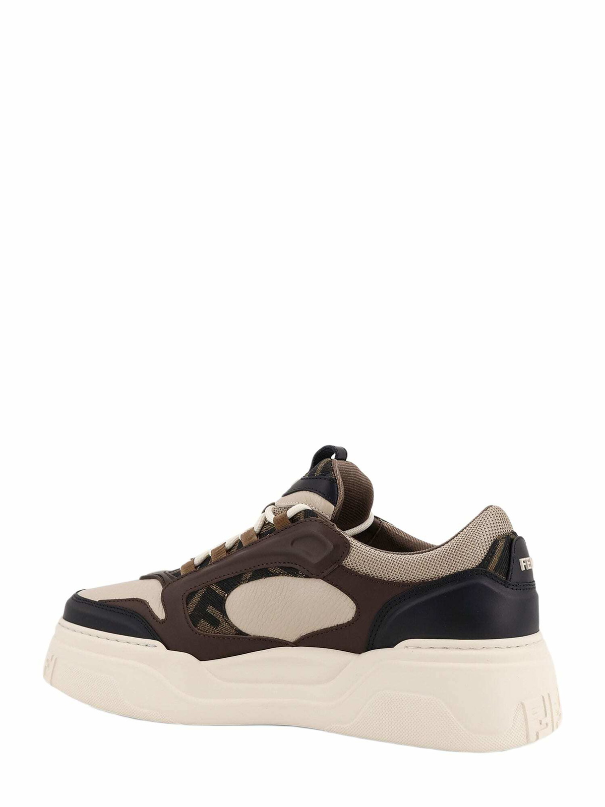 Fendi Force Leather Sneakers With Ff Jacquard Fabric Inserts Fendi