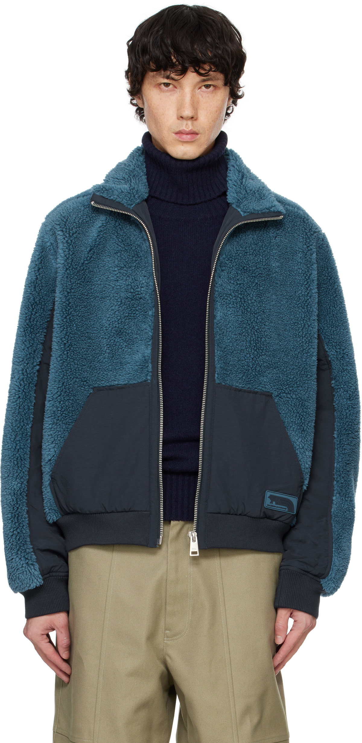 Maison Kitsuné Blue & Navy Flash Fox Fleece Jacket Maison Kitsune