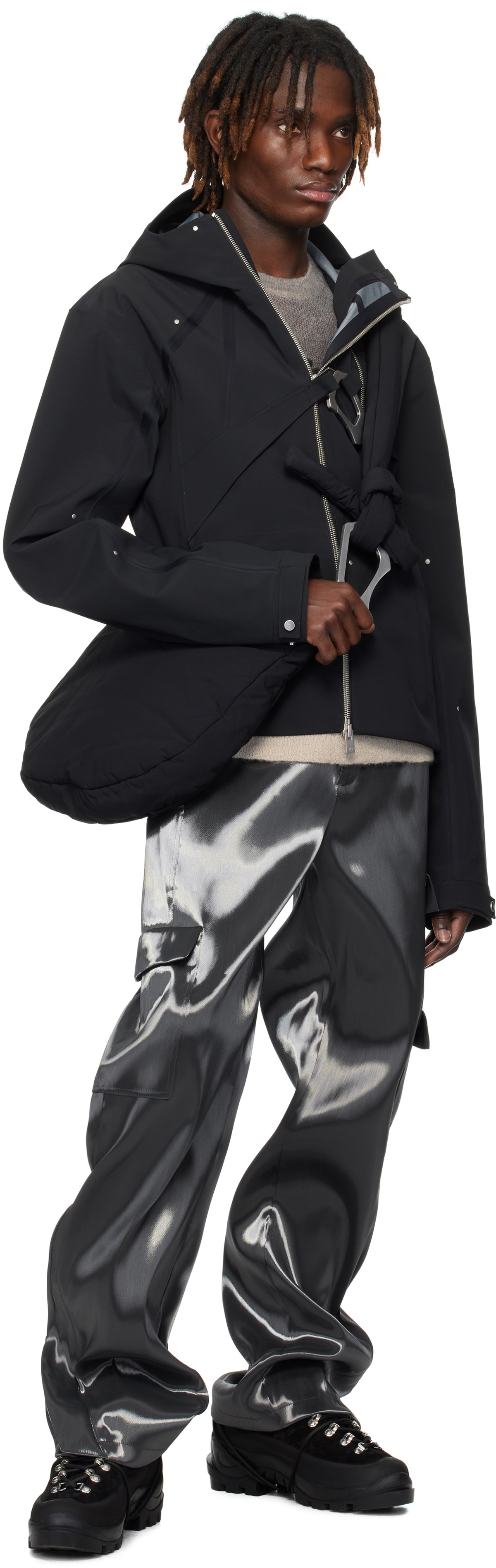 HELIOT EMIL Gray Liquid Metal Cargo Pants Heliot Emil