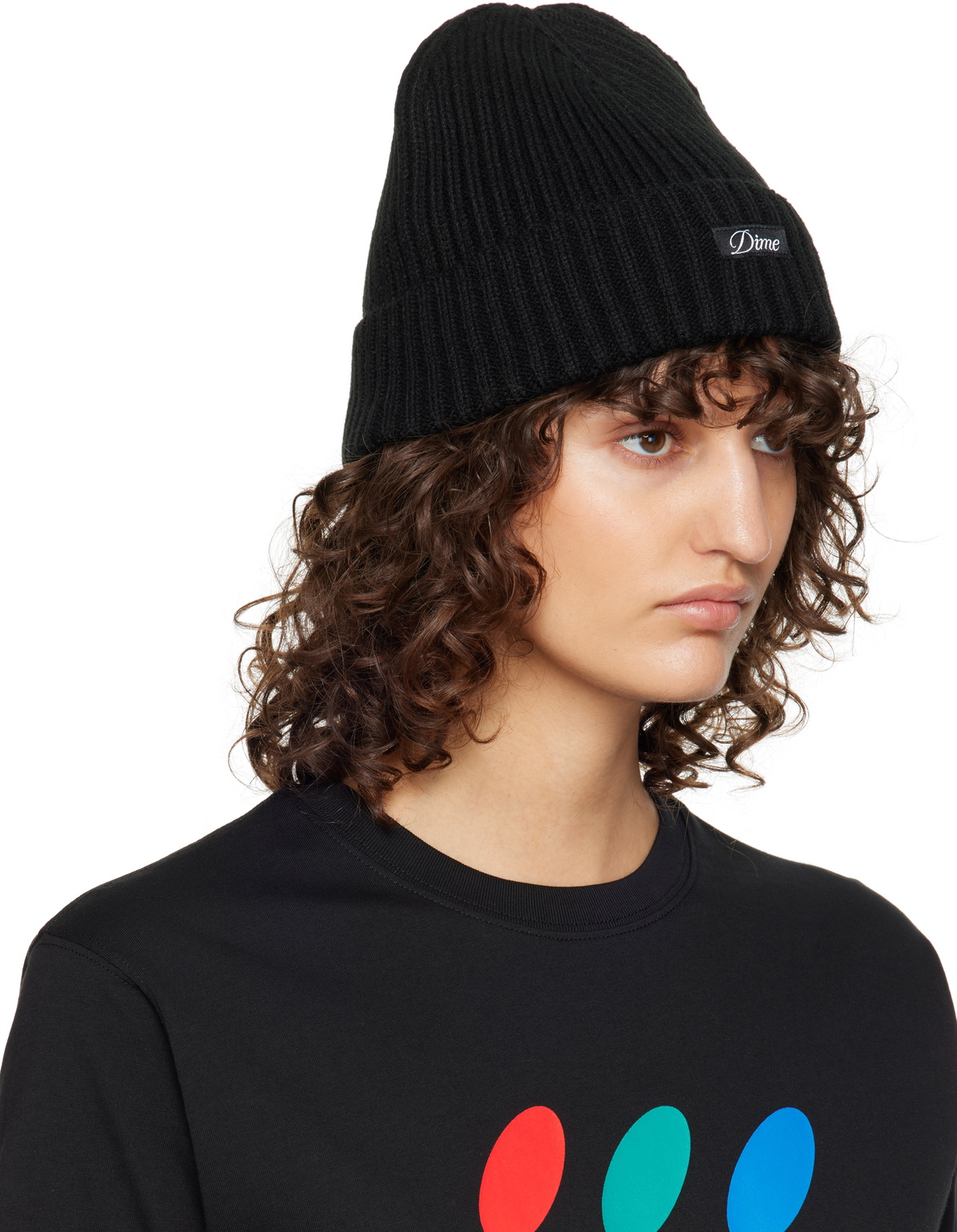 Dime Black Cursive Fold Beanie Dime