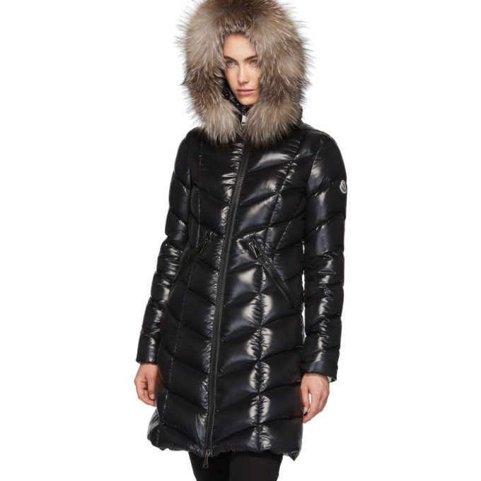 Moncler Black Down and Fur Fulmarus Coat Moncler