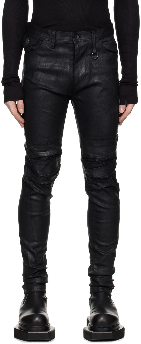 Julius Black Coated Slim Distressed Jeans Julius