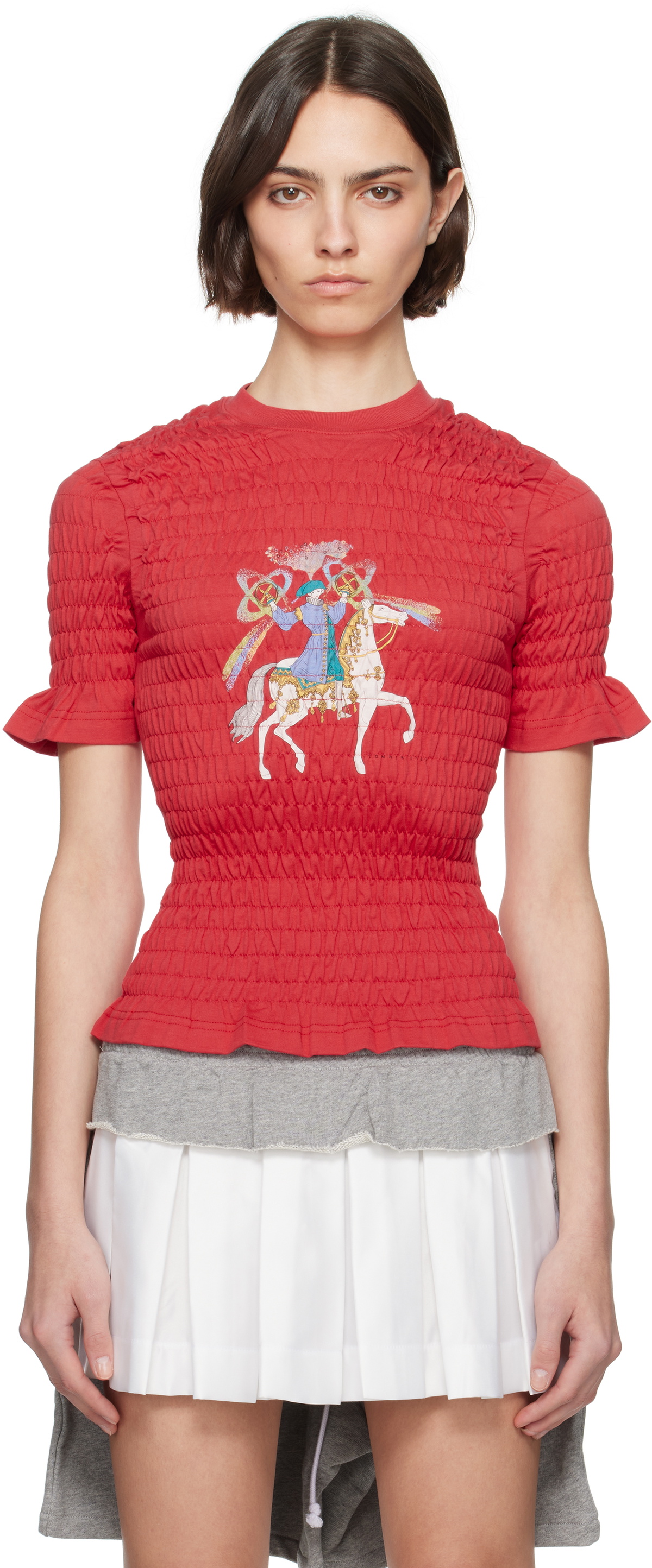 Conner Ives Red Camelot Shirred T-shirt Conner Ives