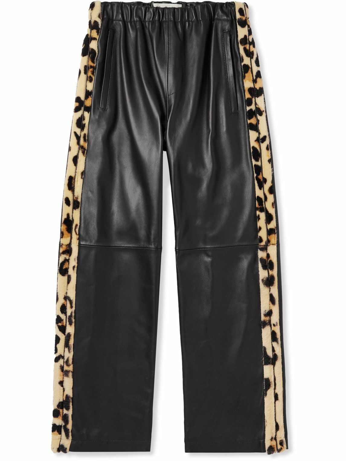 Marni - Straight-Leg Panelled Leopard-Print Shearling-Trimmed Leather ...