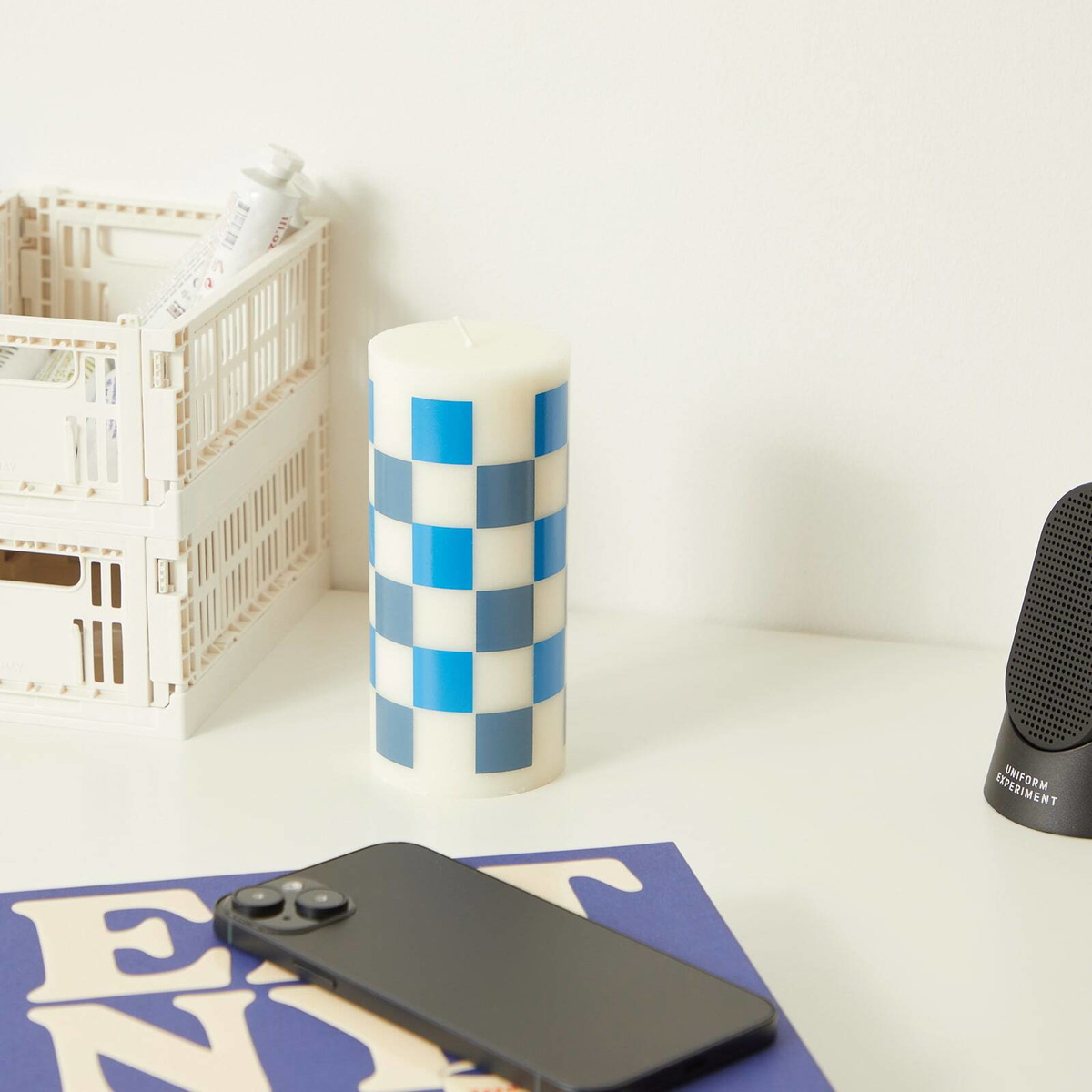 HAY Column Candle Small in Off-White/Blues HAY