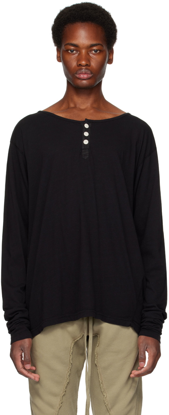 Greg Lauren Black Buttoned Henley Greg Lauren