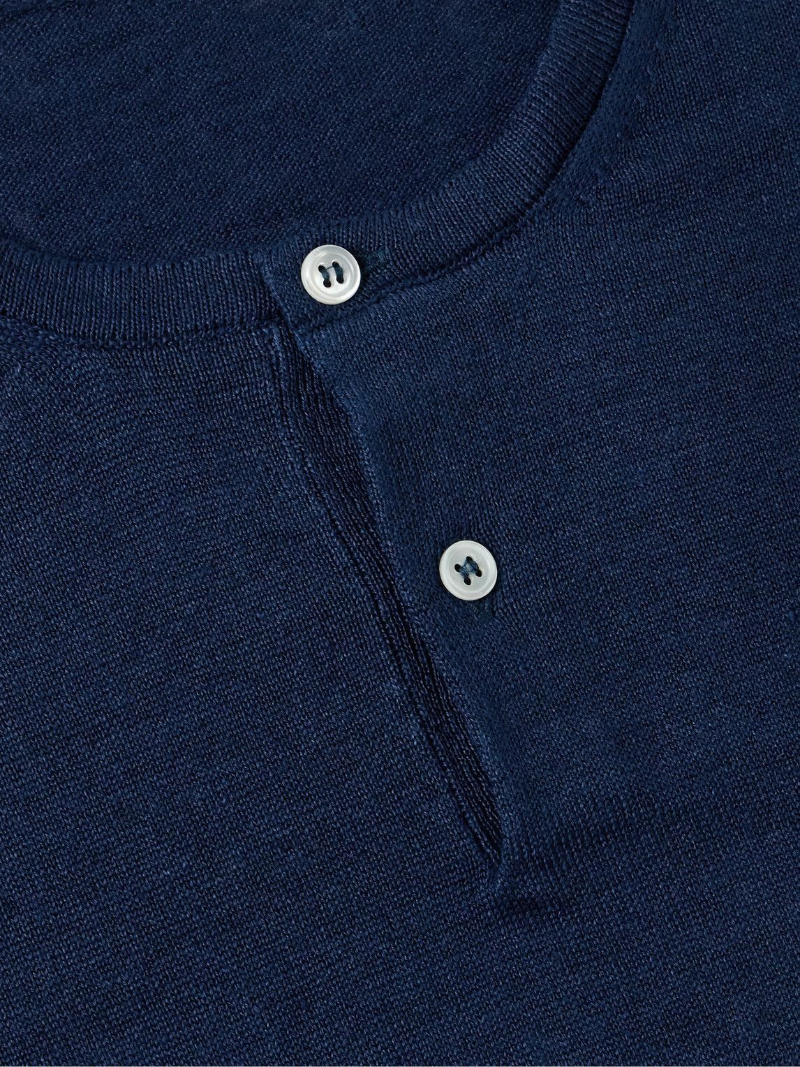 Anderson & Sheppard - Linen Henley T-Shirt - Blue Anderson & Sheppard