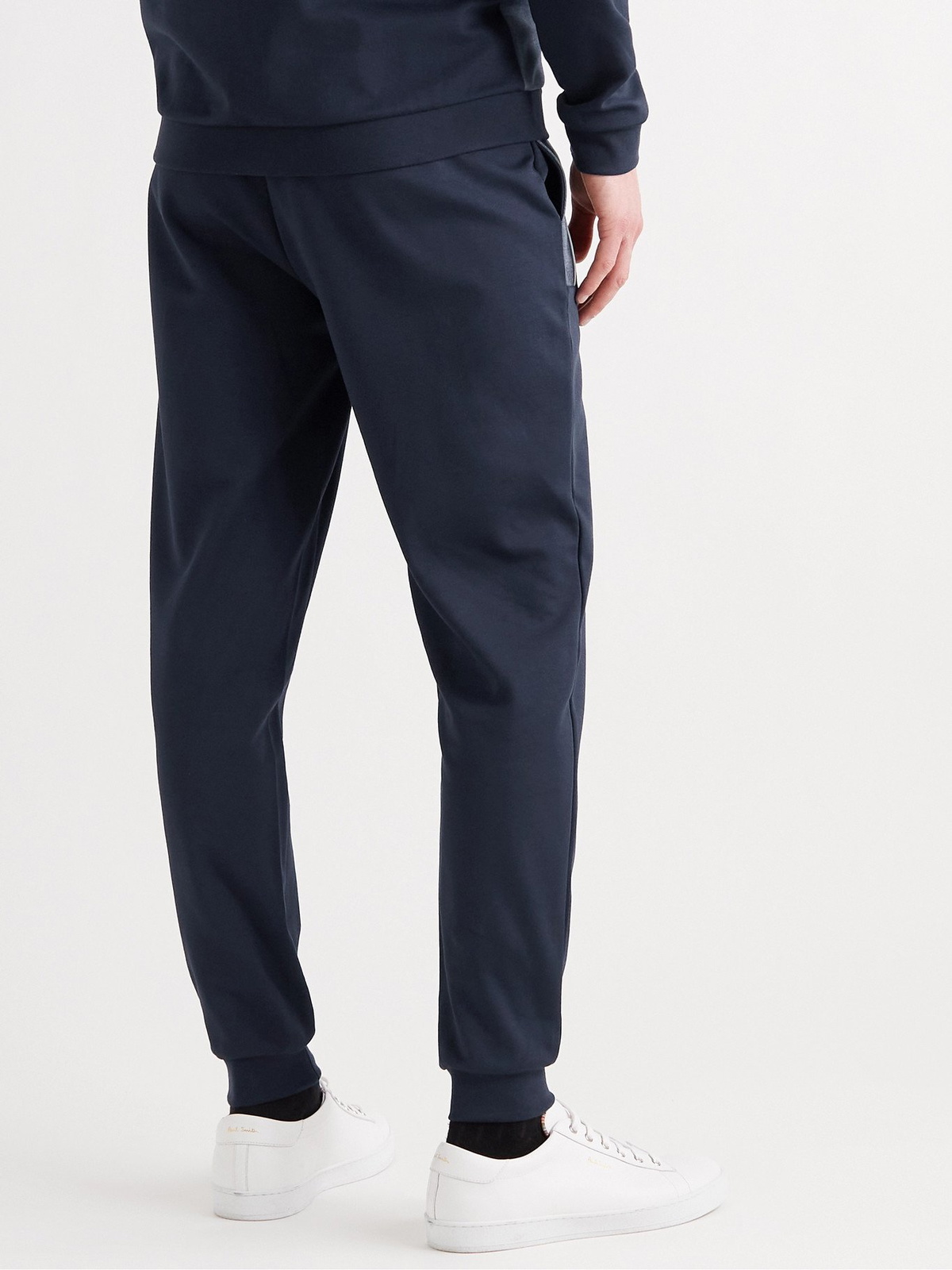 HUGO BOSS - Tapered Piped Logo-Print Cotton-Blend Jersey Track Pants ...
