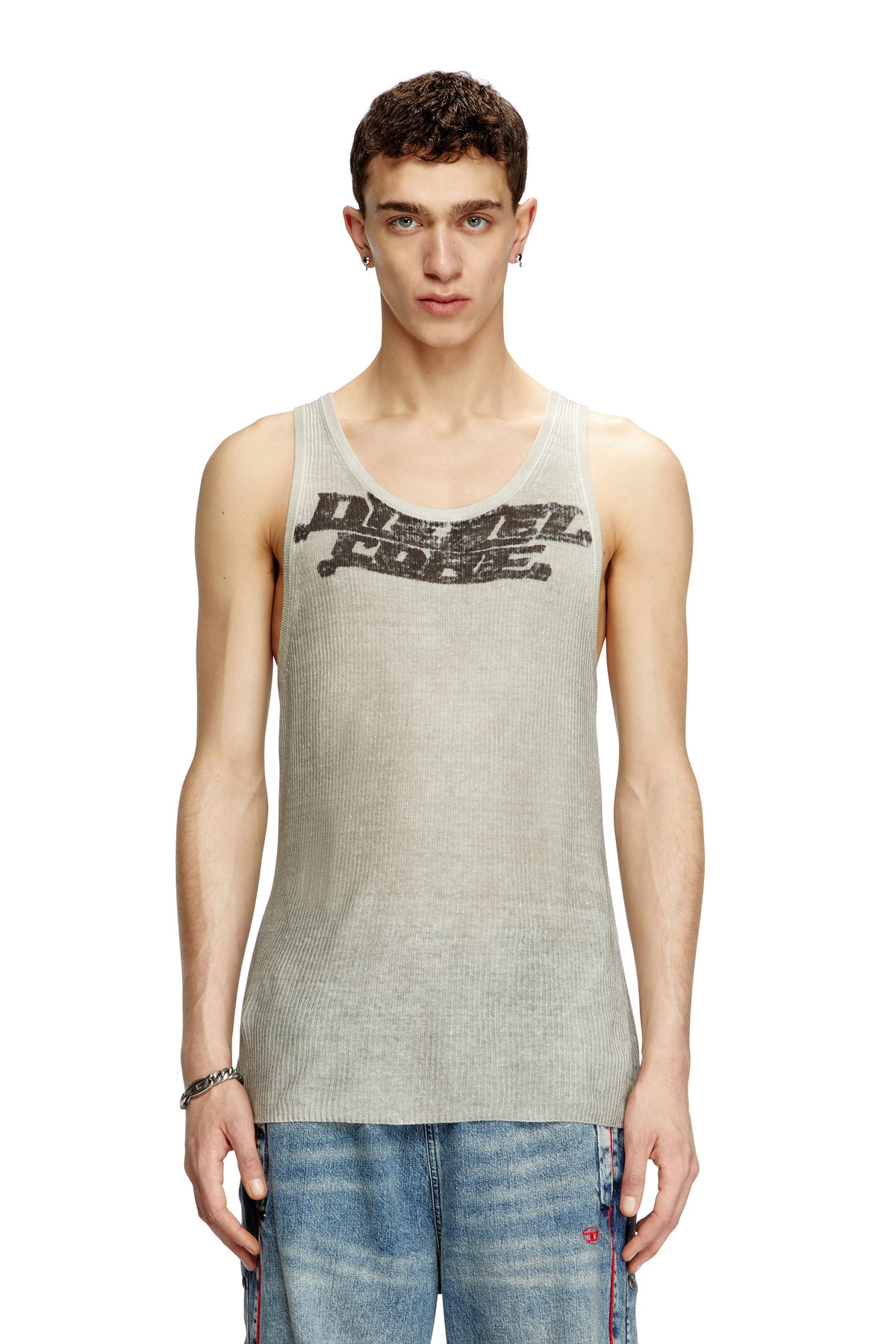 Diesel Rib-knit linen tank top with dirty effect - T-Shirts - Unisex ...