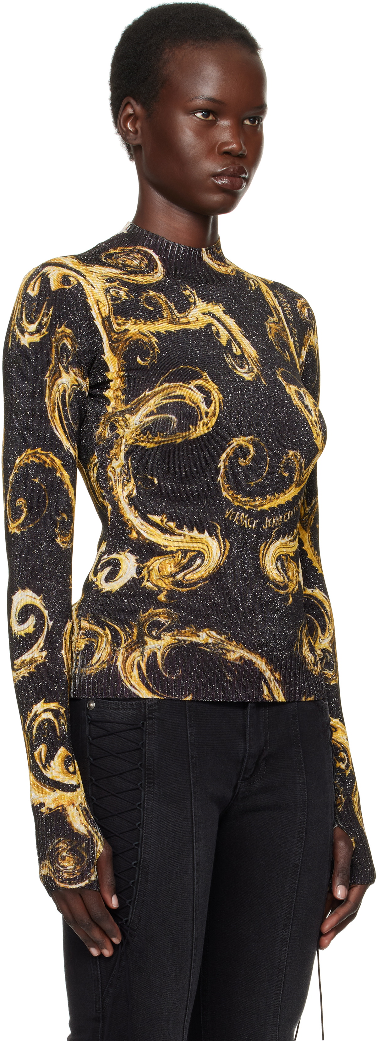 Versace Jeans Couture Black & Gold Chromo Couture Lurex Knit Sweater ...