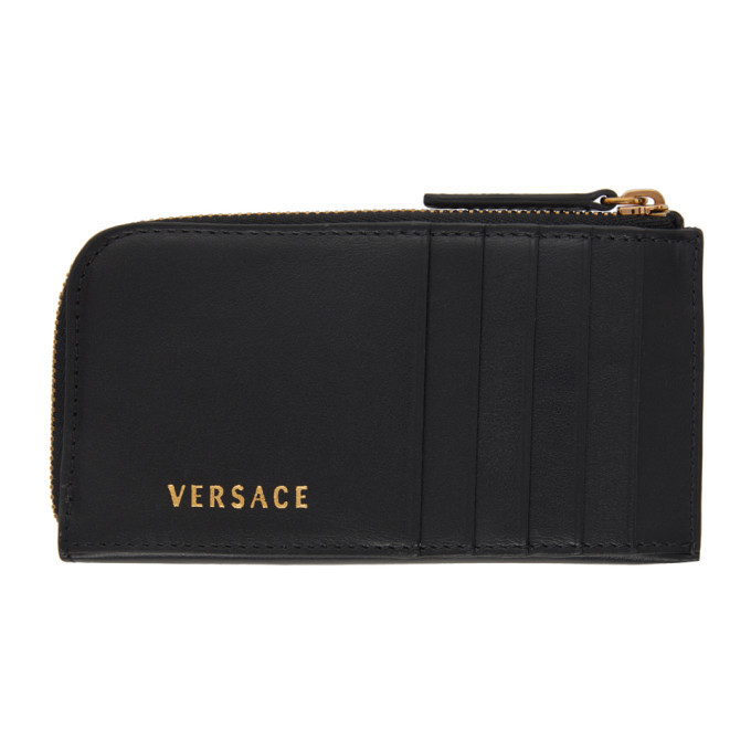 Versace Black All Over Medusa Stud Zip Card Holder Versace