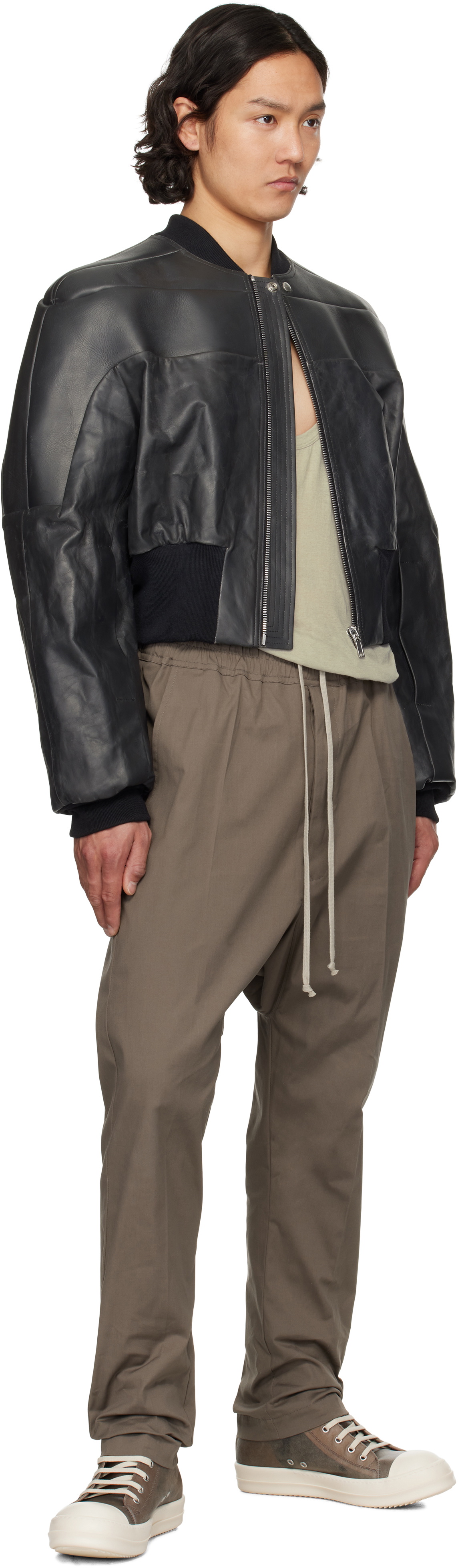 Rick Owens Black Hollywood Girdered Leather Bomber Jacket Rick Owens