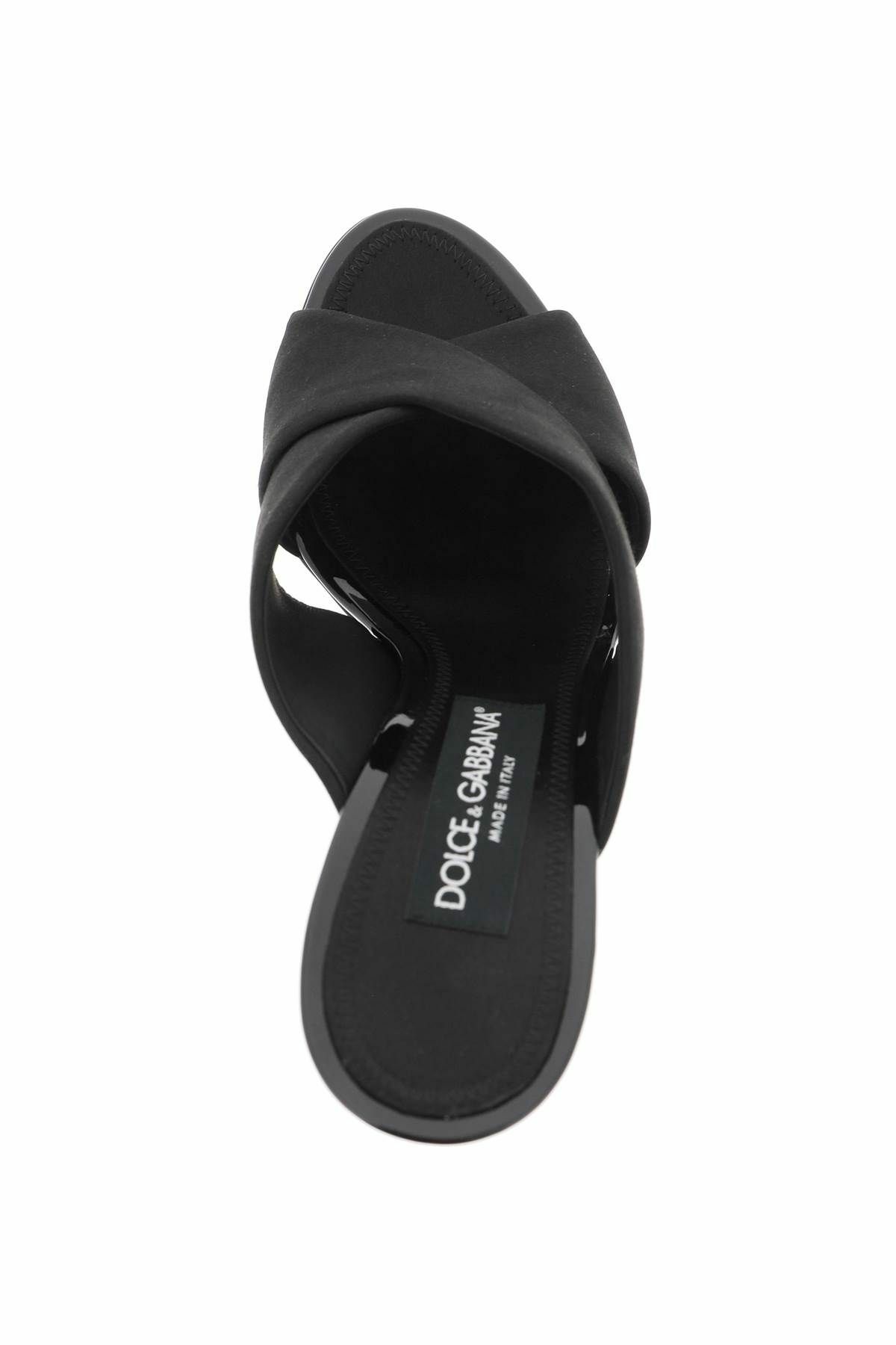 DOLCE & GABBANA satin mules with metal heel. Black Dolce & Gabbana