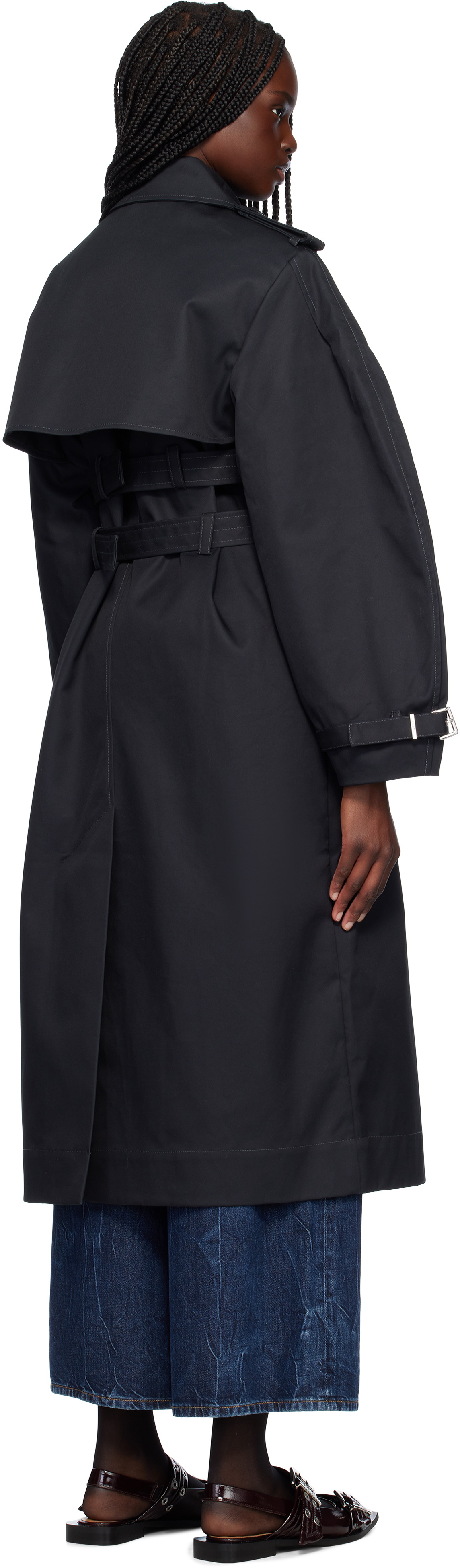 GANNI Black Bonded Cotton Trench Coat GANNI