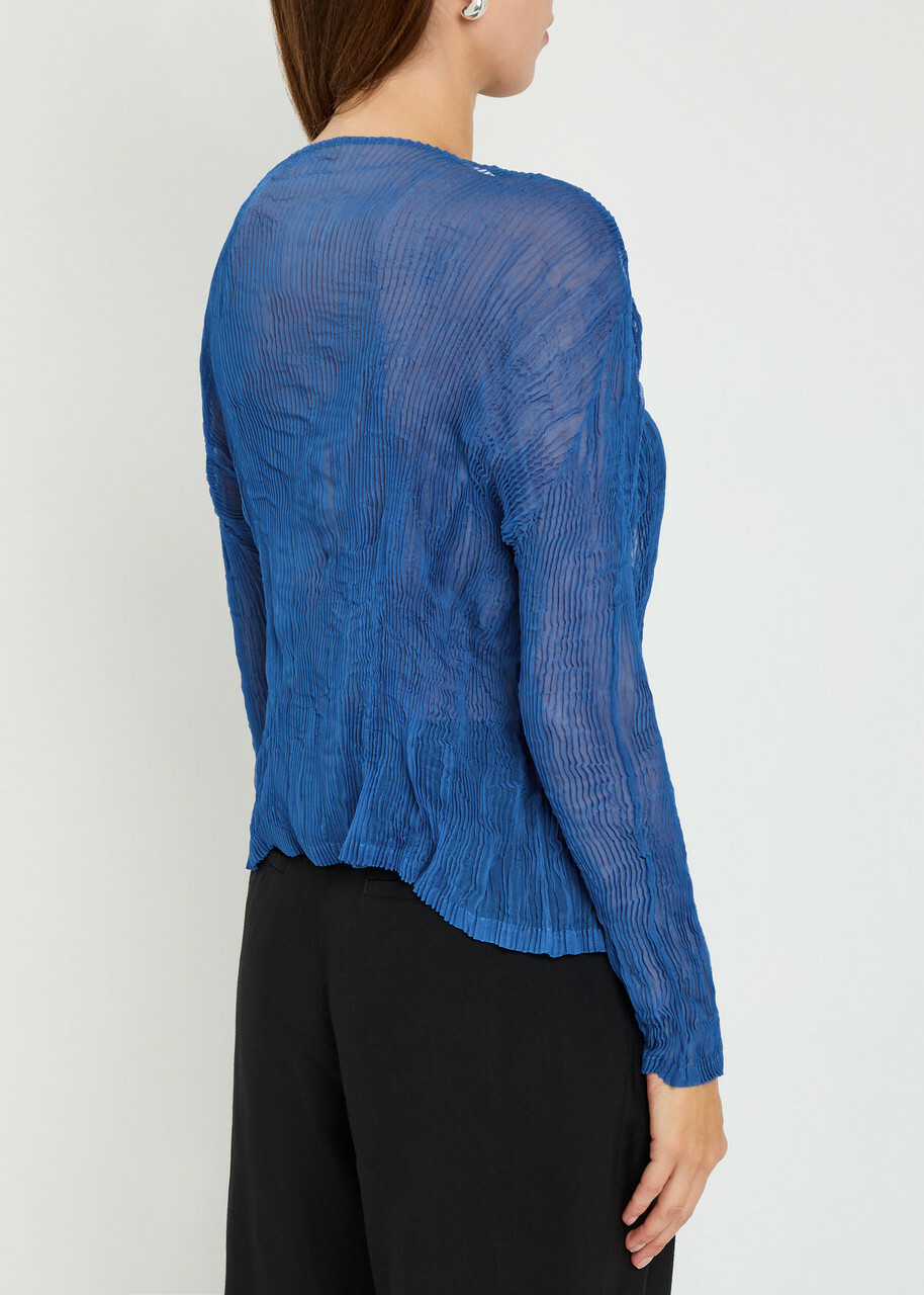 Issey Miyake Uni-form Pleated Sheer Chiffon Blouse Blue Issey Miyake Men