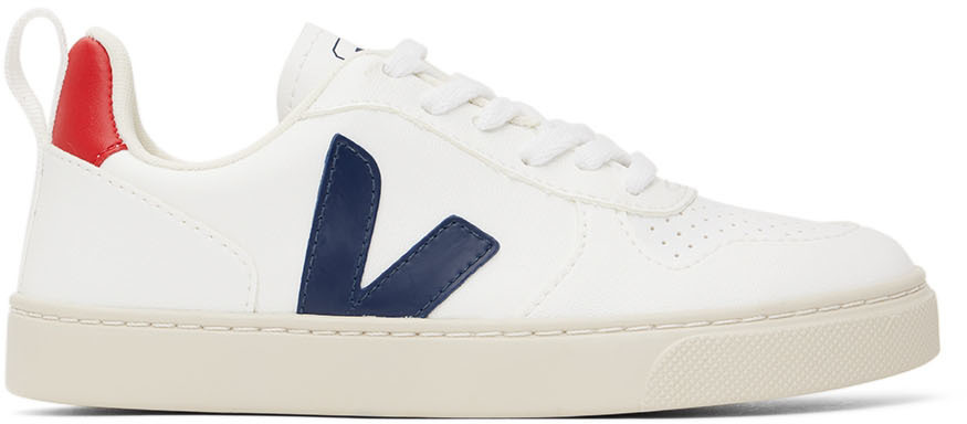 VEJA Kids White & Navy V-10 Lace-up Sneakers VEJA